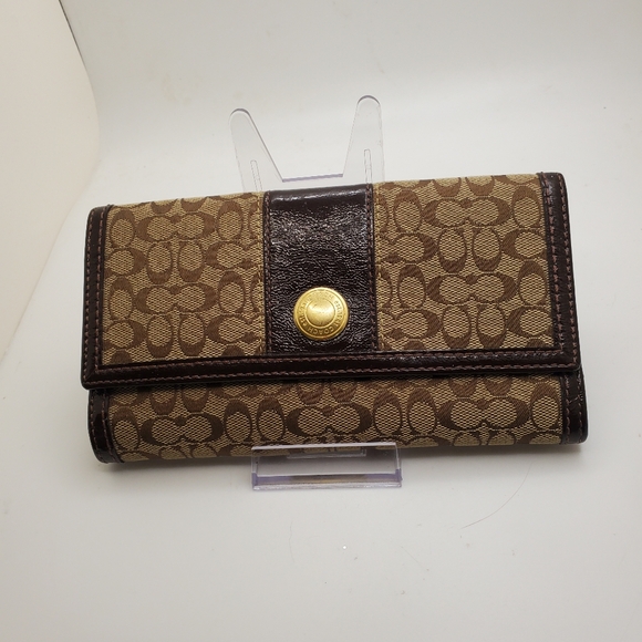 Coach | Bags | Coach Trifold Wallet W Checkbook Cover Signature Patent ...